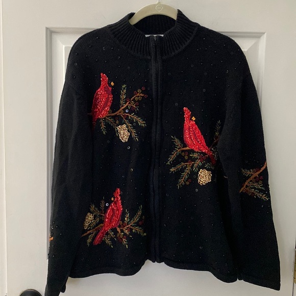 Tiara | Sweaters | Vintage Tiara Holiday Christmas Cardinal Bird Zip Up ...